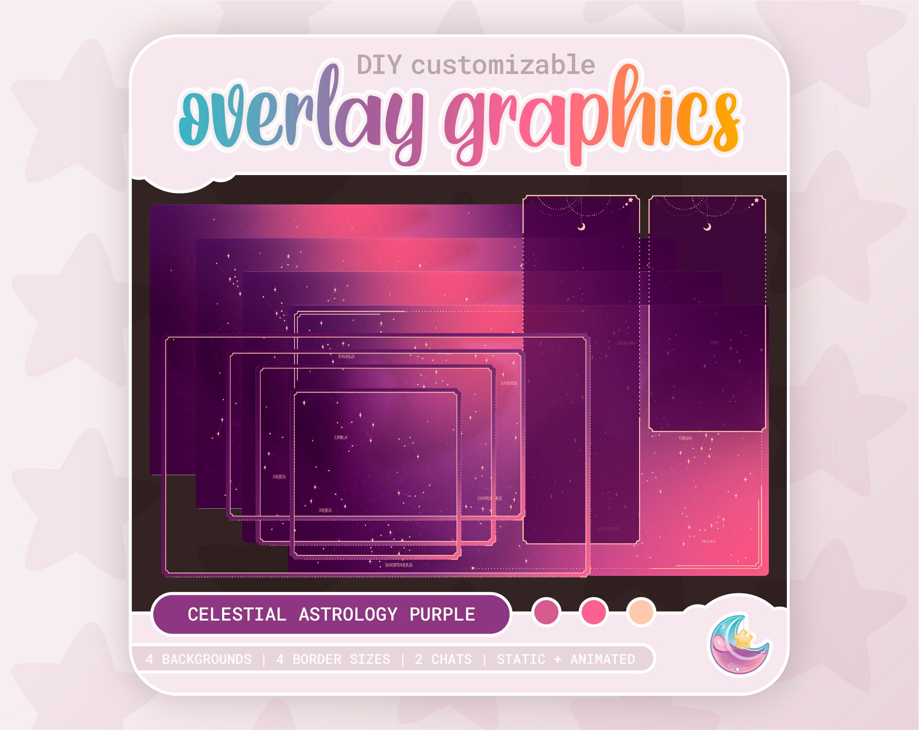 Celestial Astrology Purple Overlays, Borders, Bgs, Graphics to DIY the ...