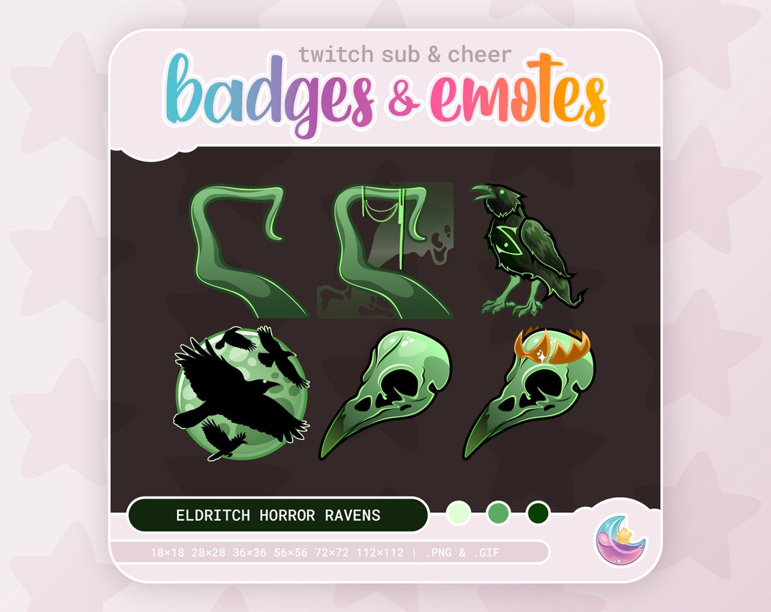 Eldritch Raven Cheer & Sub Badges for Twitch Horror Aesthetic Spooky Cute Cthulhu Lovecraft Bits ...
