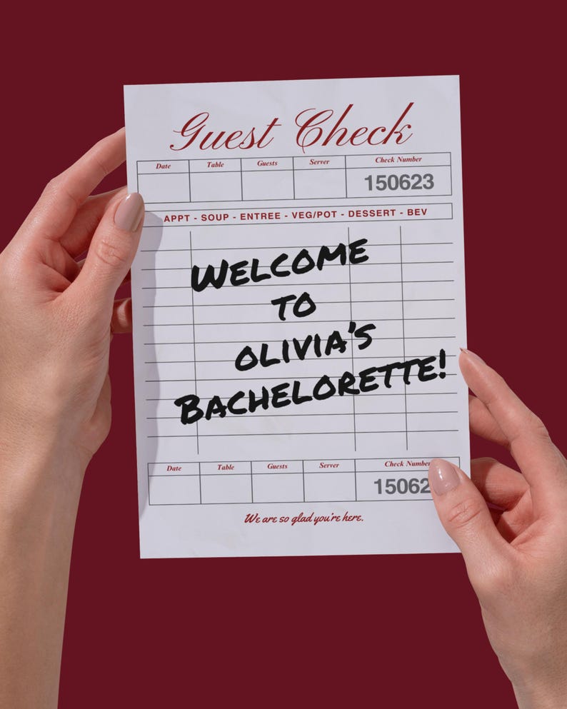 Burgundy Guest Check Template - Bachelorette Party - Etsy
