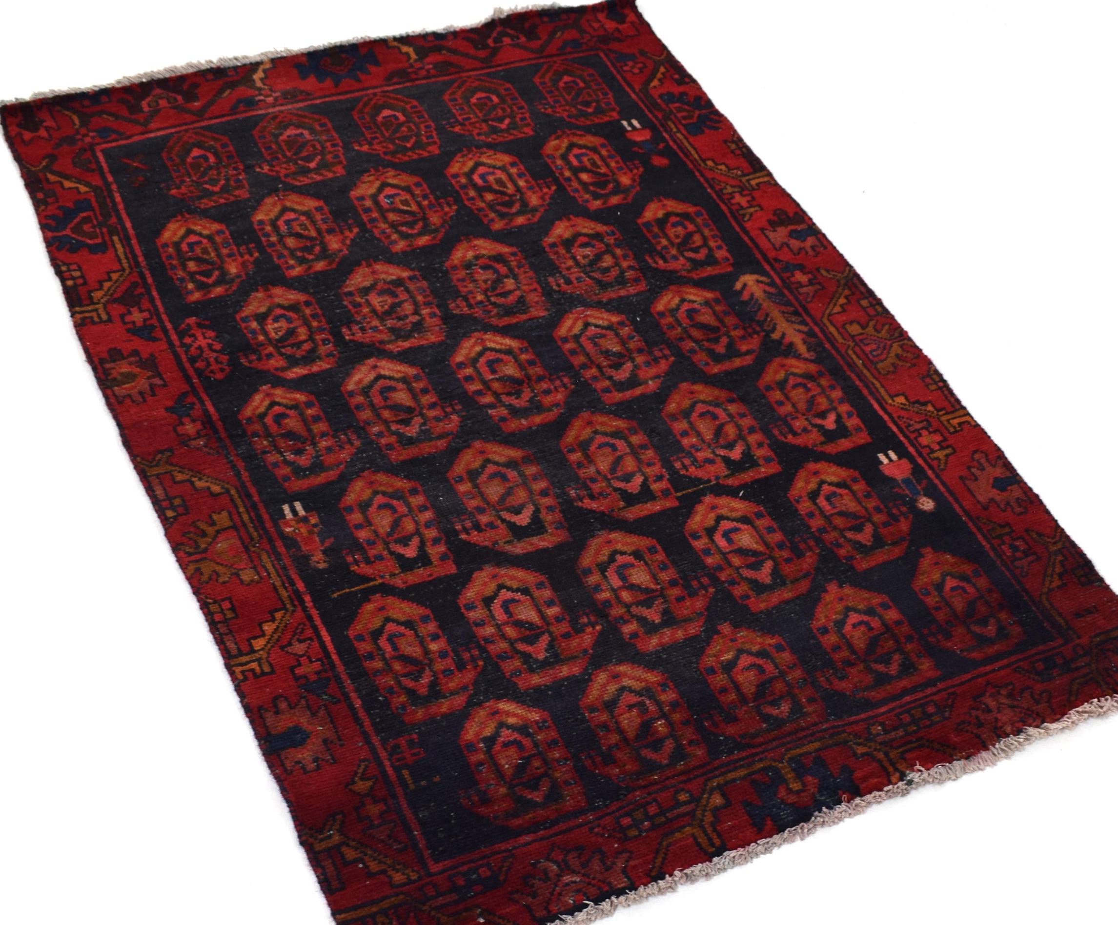 3x5 Midnight Red Antique Oriental Rug Handwoven Wool Persian Style Area ...
