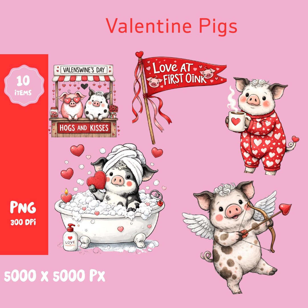 Valentines Pig Clipart Bundle, Hogs and Kisses, Pig Mom, Scrapbooking ...