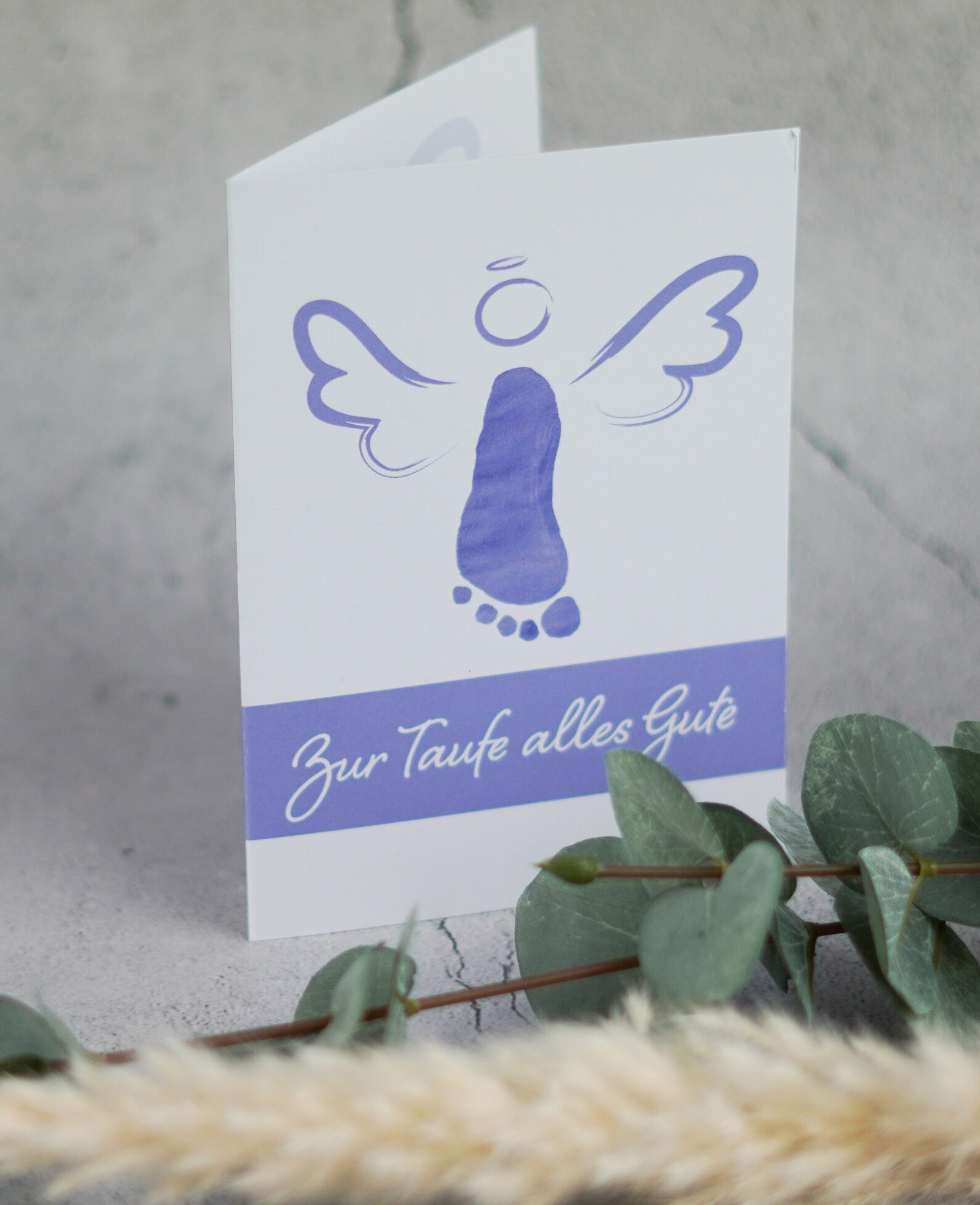 Taufkarte - Karte zur Taufe Engel mit Babyfuß "Zur Taufe alles Gute" in ...