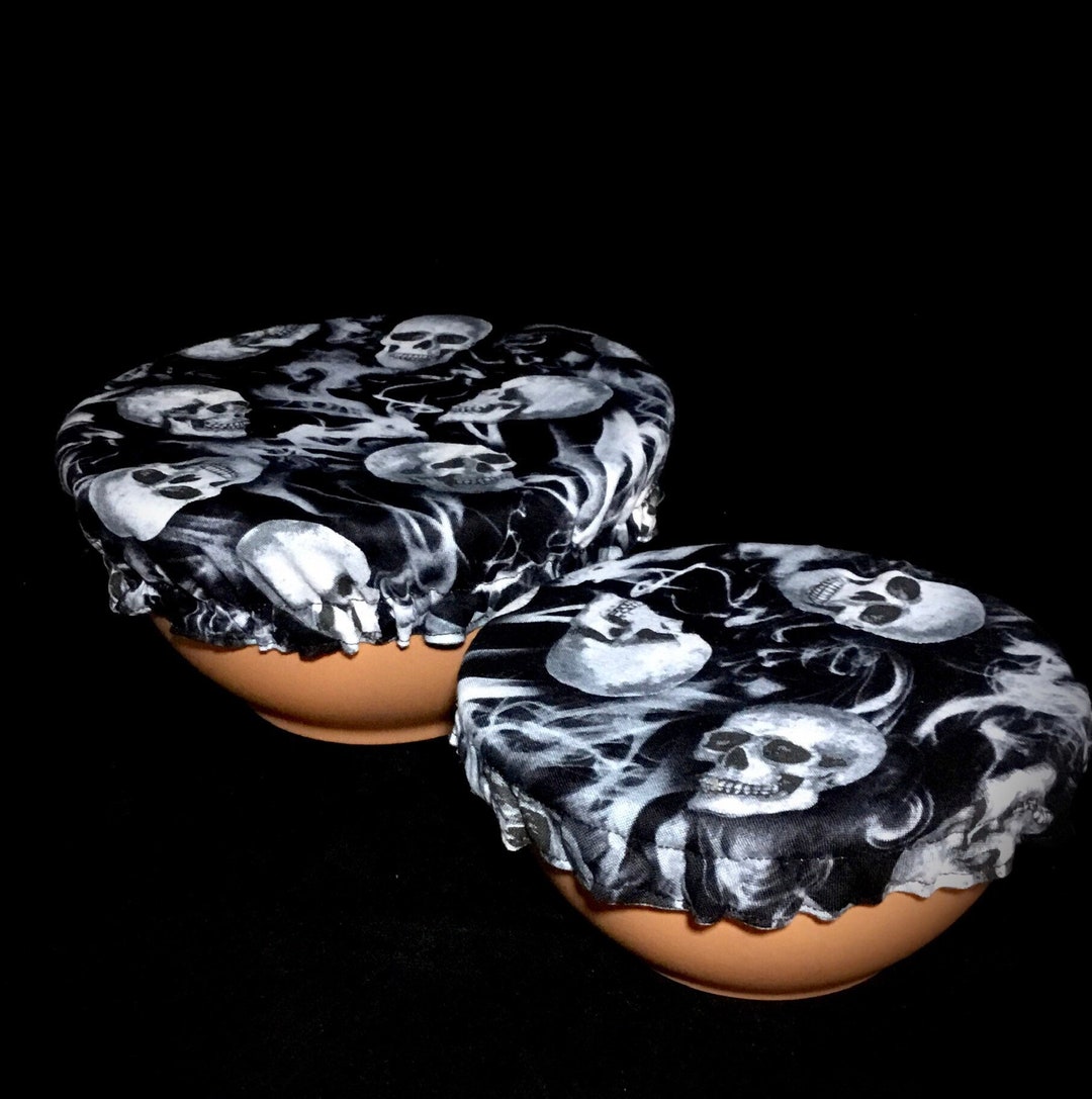 Set of 3 Skull & Smoke Dish Cover, Halloween Goth Decor, Reusable Dish ...