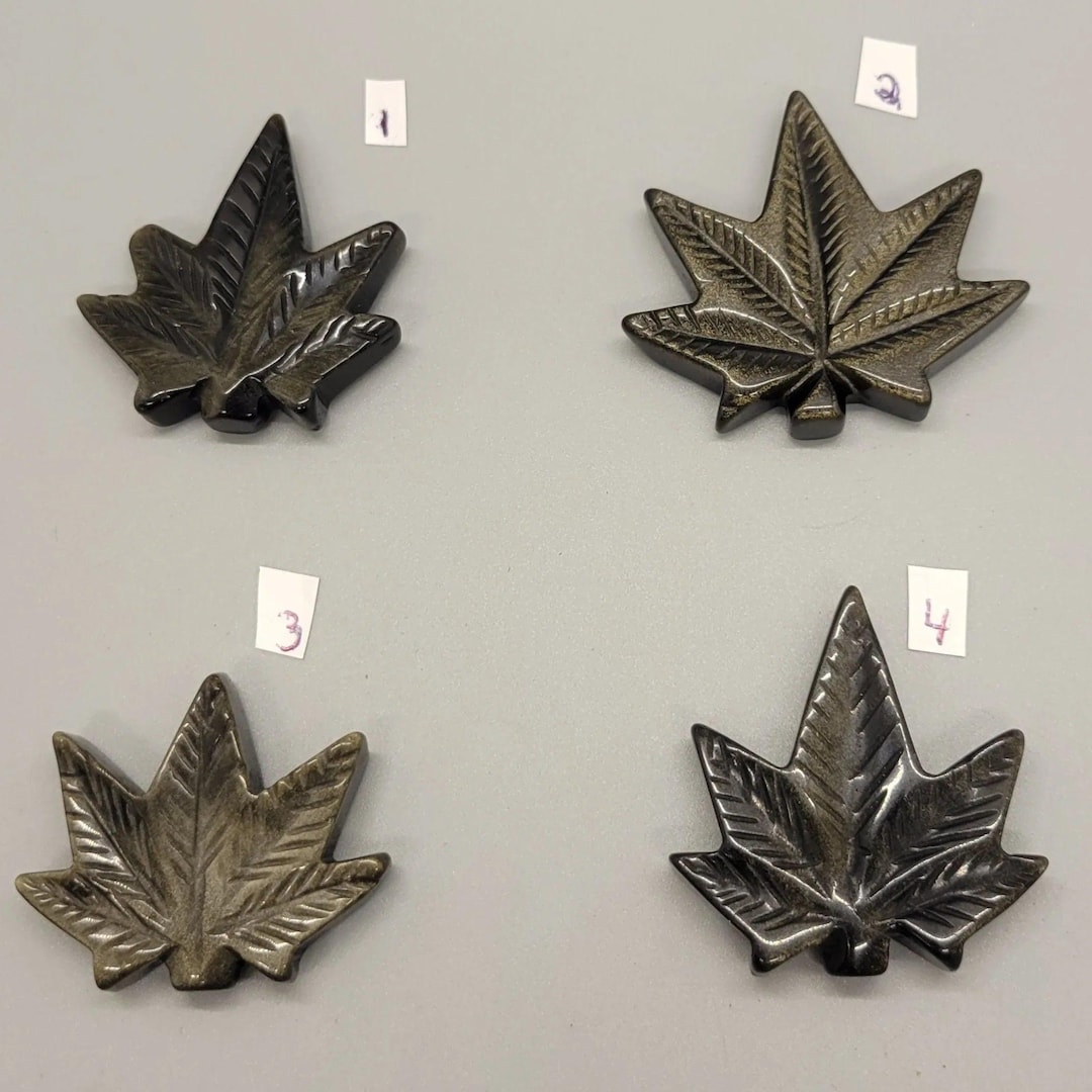 Gold Obsidian Cannabis Leaf Carving Stone, Weed Leaf, Cannabis Leaf ...