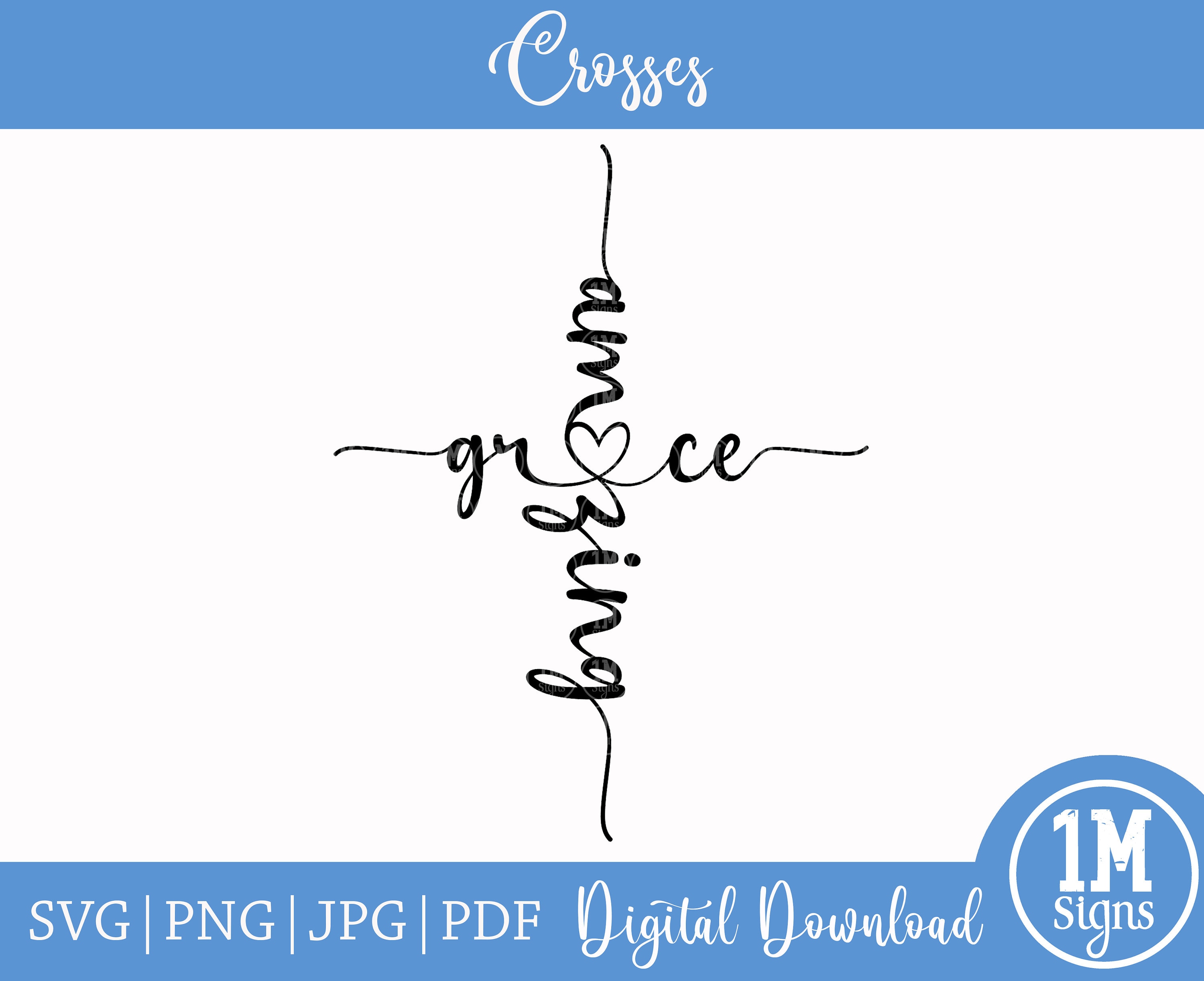 Cross Amazing Grace SVG PNG Digital Download Silhouette - Etsy