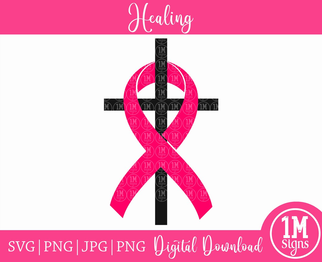 Cancer Ribbon With Cross SVG PNG Pink Ribbon Svg Silhouette - Etsy