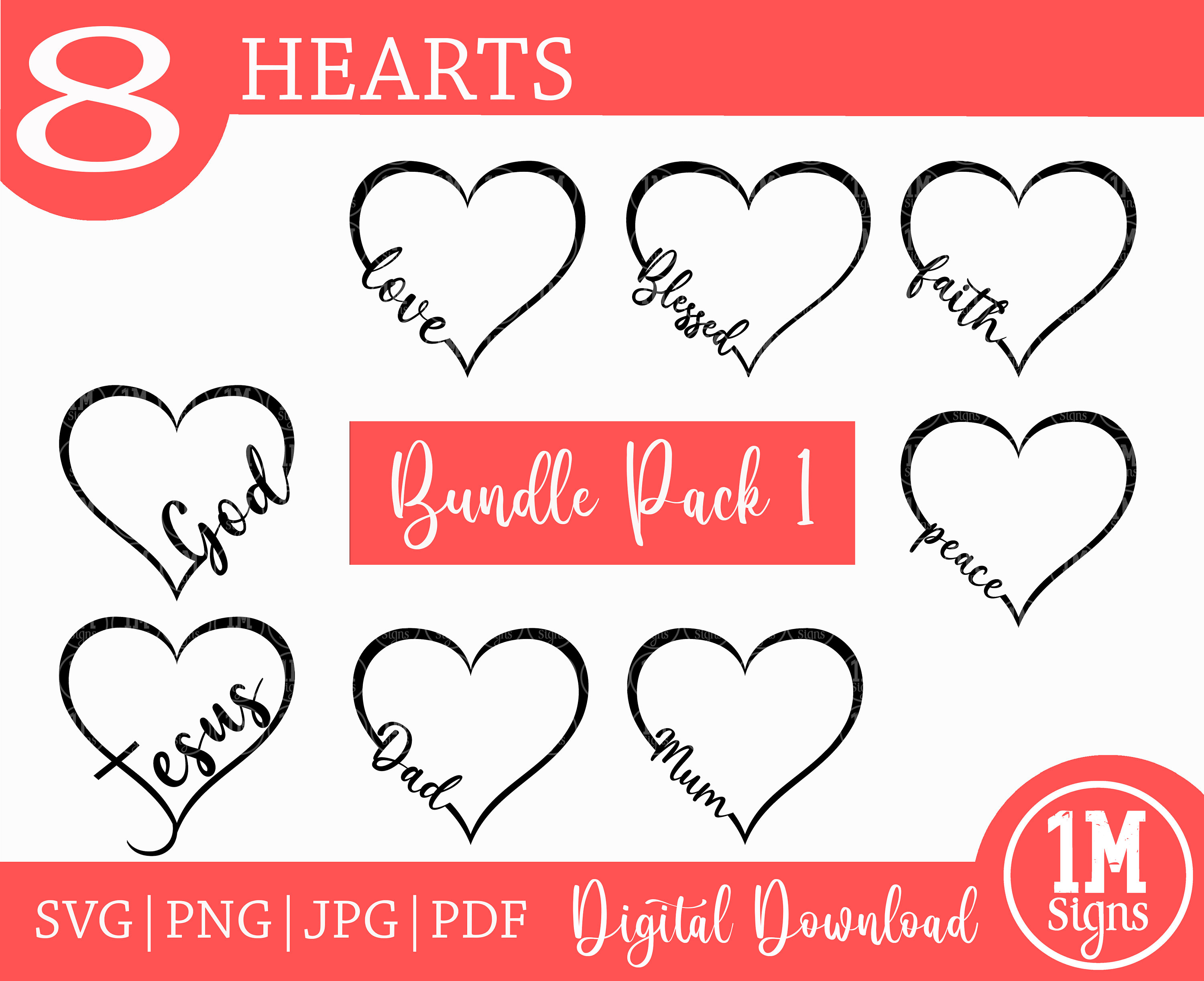 Heart Word Art Bundle SVG PNG Jpg Pdf Digital Download | Etsy