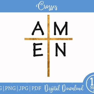 Amen Cross Christian Art SVG PNG: Religious Silhouette Cricut (digital ...