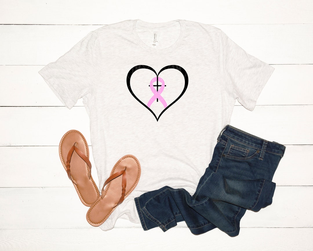 Cancer Ribbon Heart and Cross SVG Png Jpg Pdf Silhouette Cricut ...