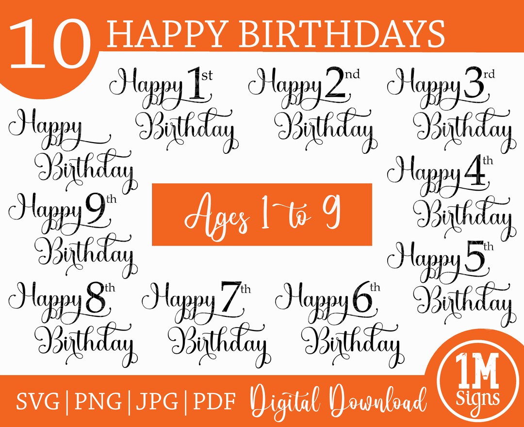 Happy Birthday SVG Bundle Pack SVG PNG Digital Download Silhouette ...