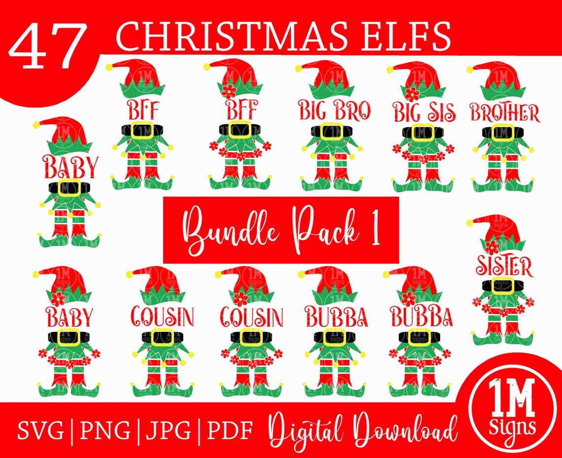 Elf SVG Elf Family SVG Elf Bundle Png Jpg Pdf Word Art SVG | Etsy