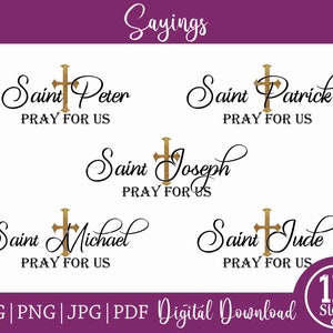 Pray for Us SVG Bundle, Catholic Saints Quote Design, Christian Digital ...
