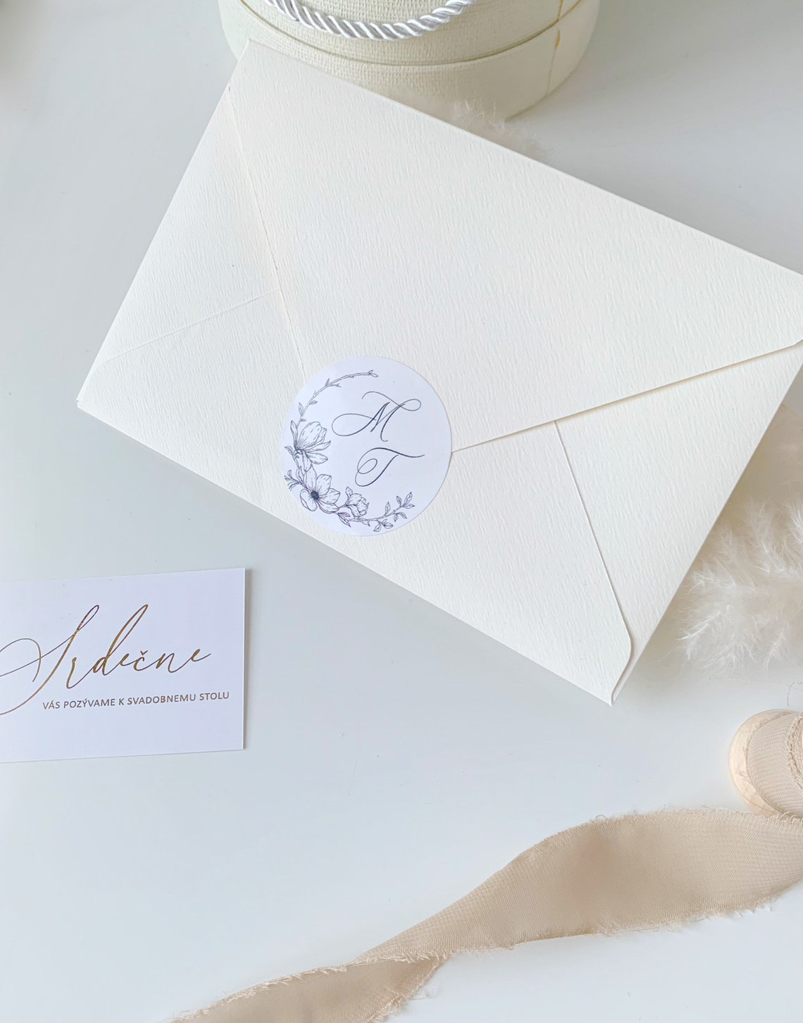 Set of 10 Wedding Initials Sticker, Modern Flower Wedding Label ...