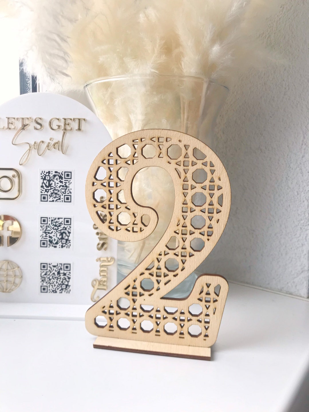 Wooden Rattan Number With Stand, Wooden Table Number, Rustic Table ...