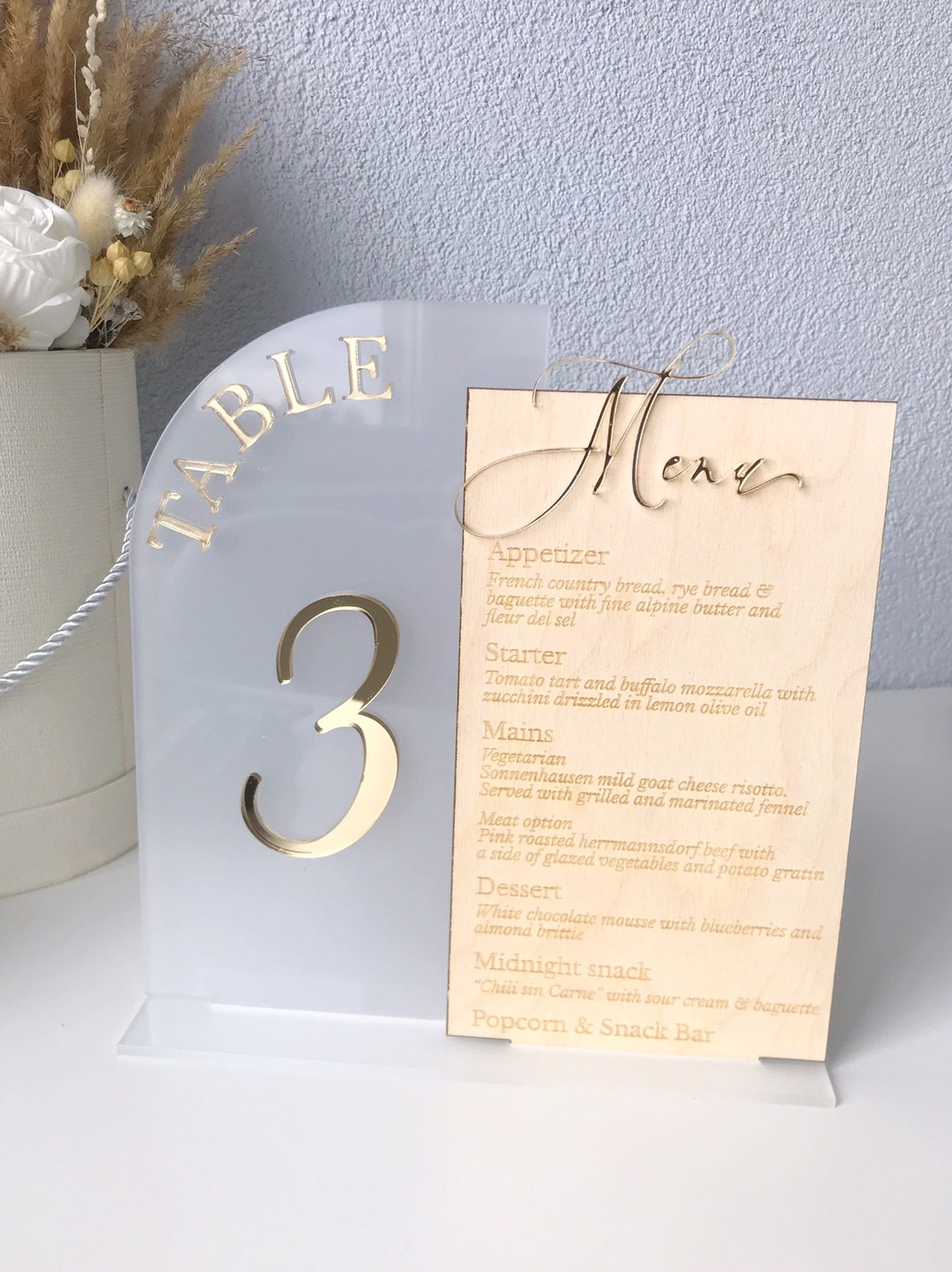 Wedding Table Numbers With Menu, Wooden Table Number, Acrylic Table ...