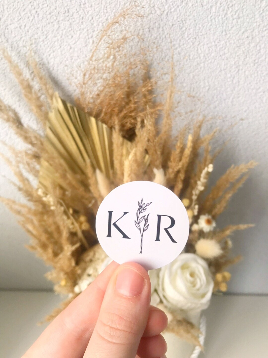 Set of 10 Wedding Initails Sticker, Floral Wedding Sticker, Custom ...
