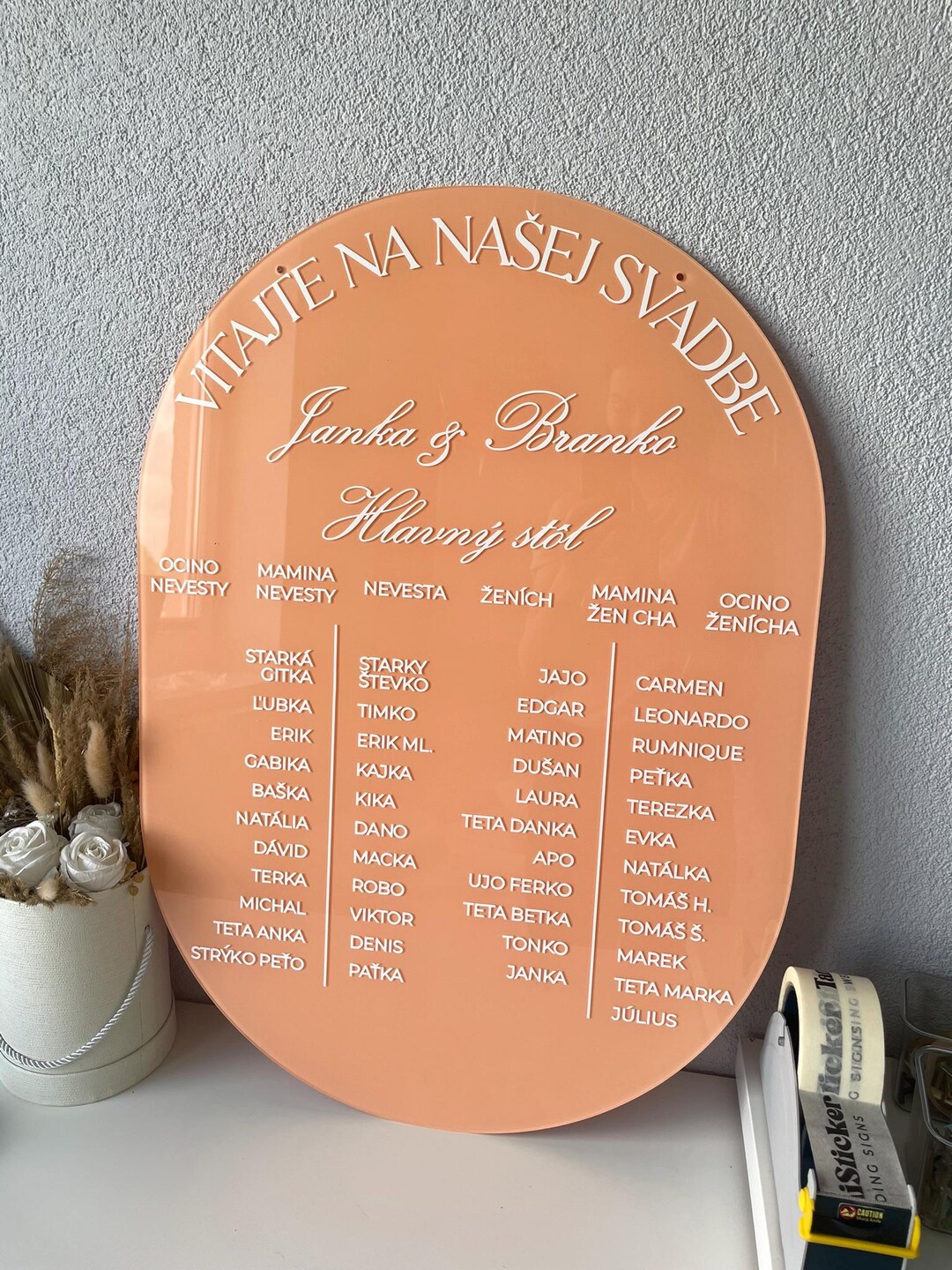 Acrylic Oval Seating Chart Sign, Peach Fuzz Wedding Welcome Sign ...