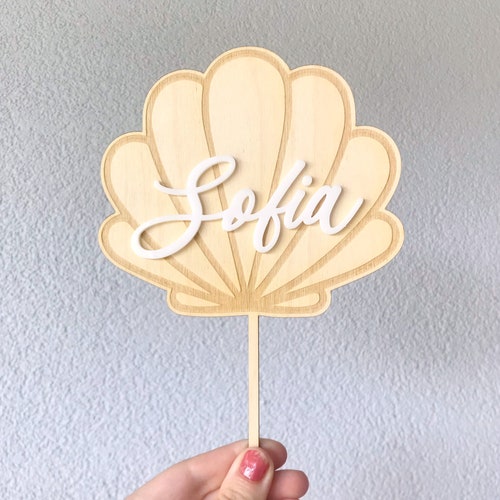 Wooden Shell Custom Cake Topper With Acrylic Name Birthday - Etsy