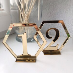Acrylic Hexagon Table Numbers Gols, Silver, Black, White Wedding Table ...