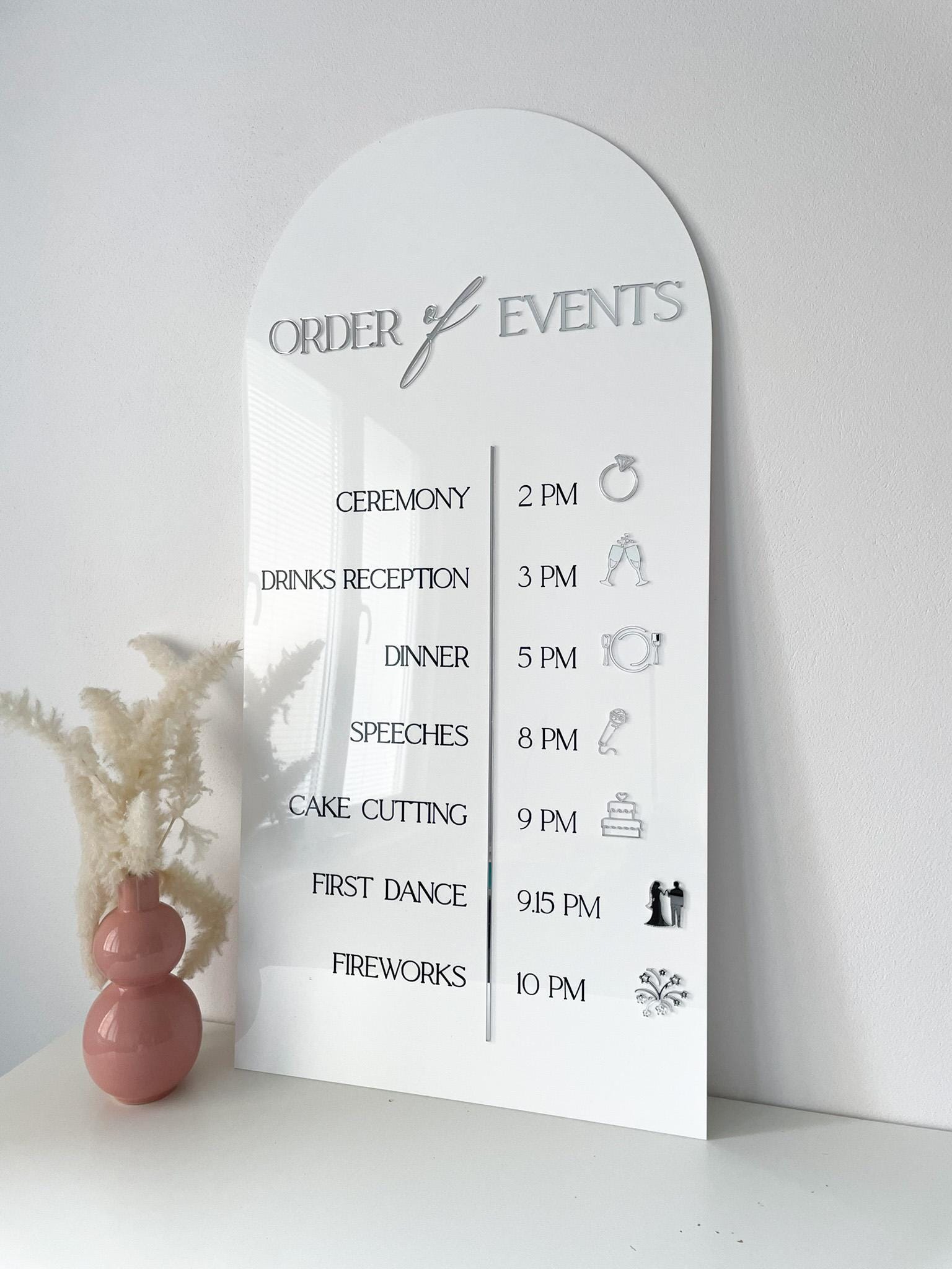 Acrylic Custom Order of Events, Wedding Programme Sign, Pesronalized ...