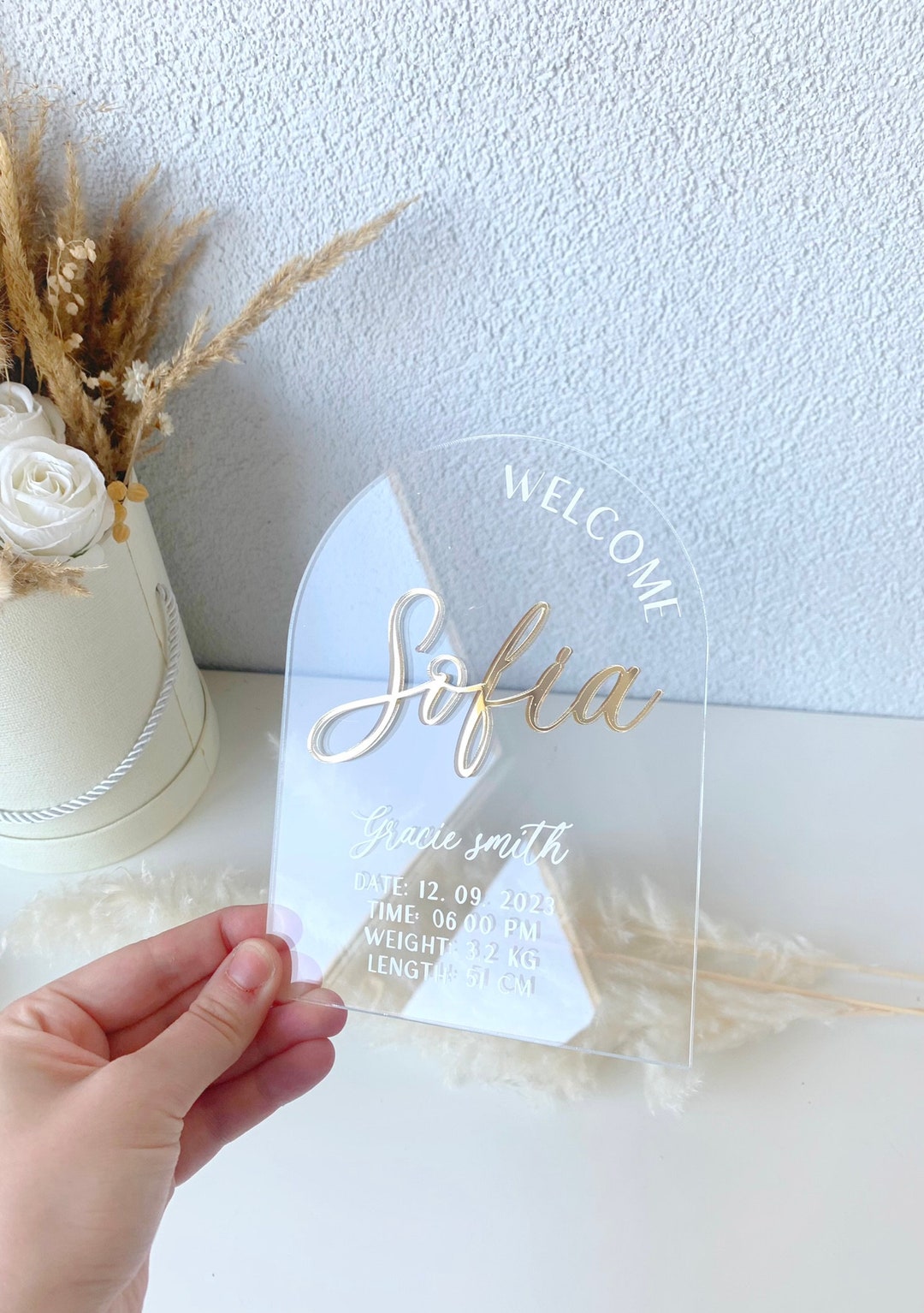 Baby Acrylic Baby Birth Annoucement, Name Annoucement, Acrylic Boho ...