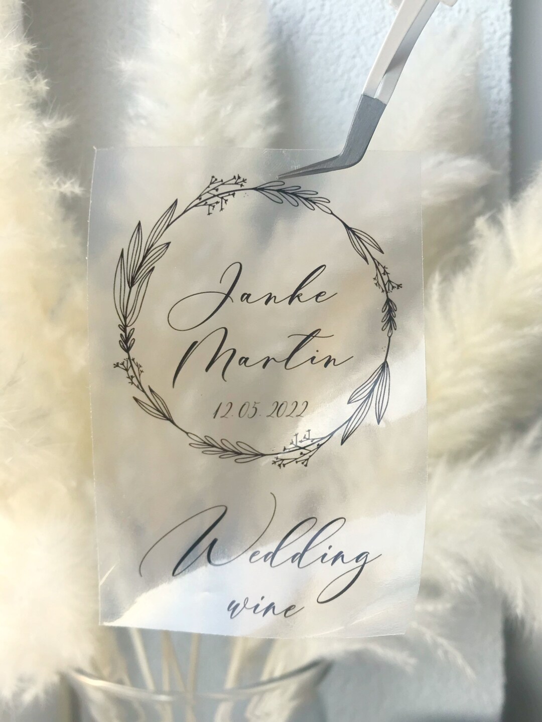 Set of 10 Transparent/white Wedding Wine Sticker Wreath Sticker Black ...