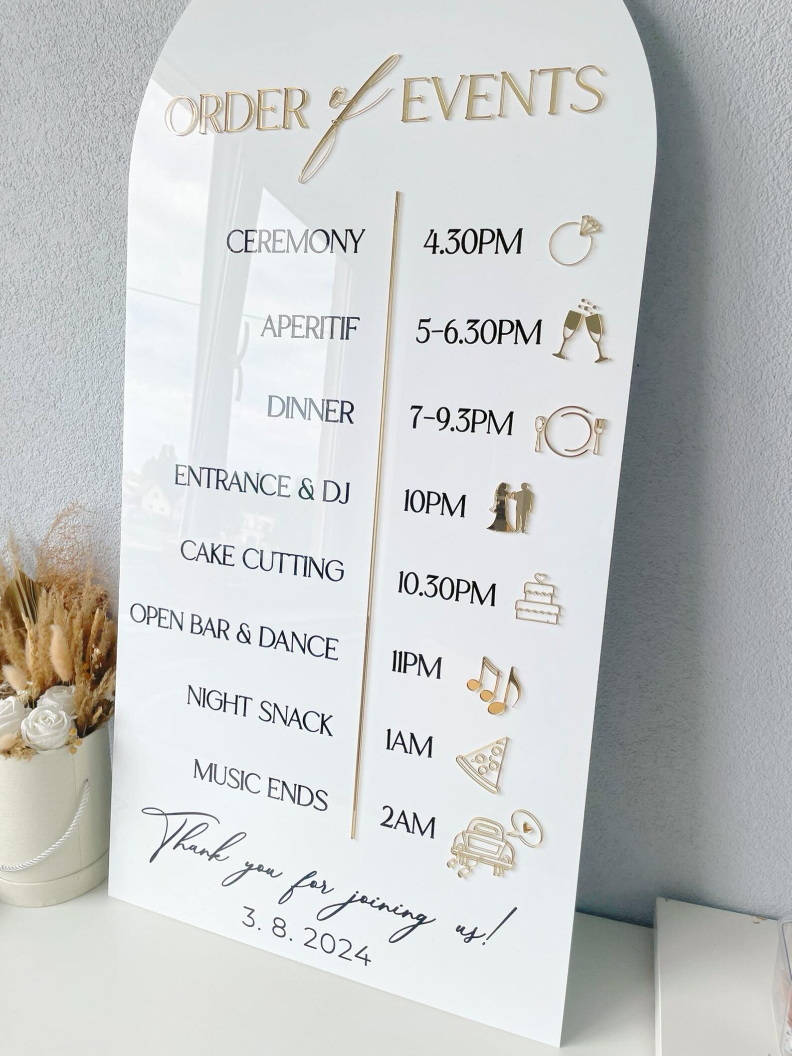 Acrylic Custom Order of Events, Wedding Programme Sign, Pesronalized ...