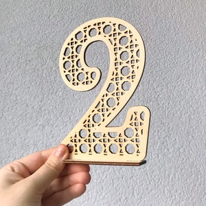 Wooden Rattan Number With Stand, Wooden Table Number, Rustic Table ...