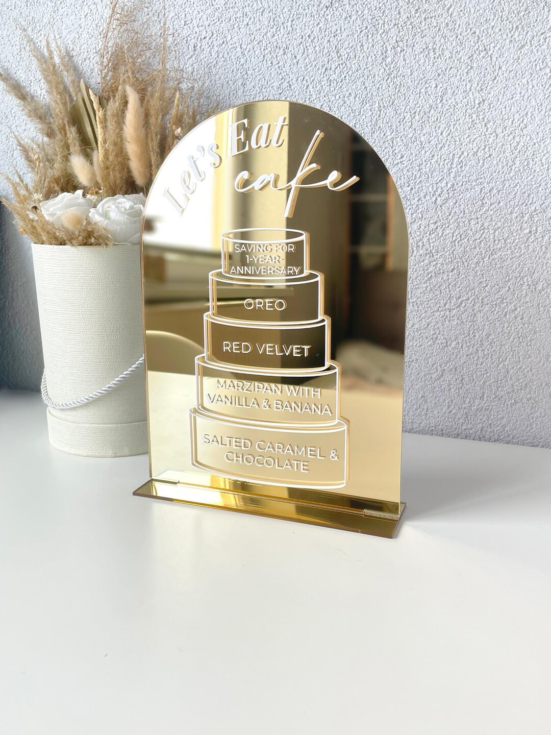 Acrylic Wedding Cake Sign, Gold Cake Flavors Sign, Gold Wedding Arch ...