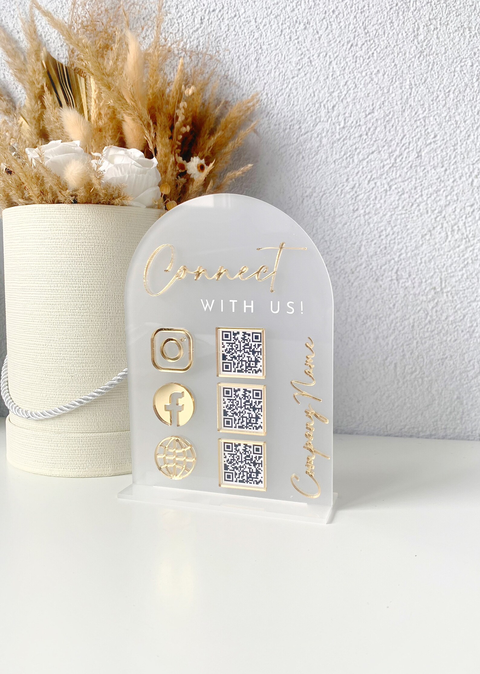 Connect With Us - Scannable QR Code Acrylic Sign for Social Media ...