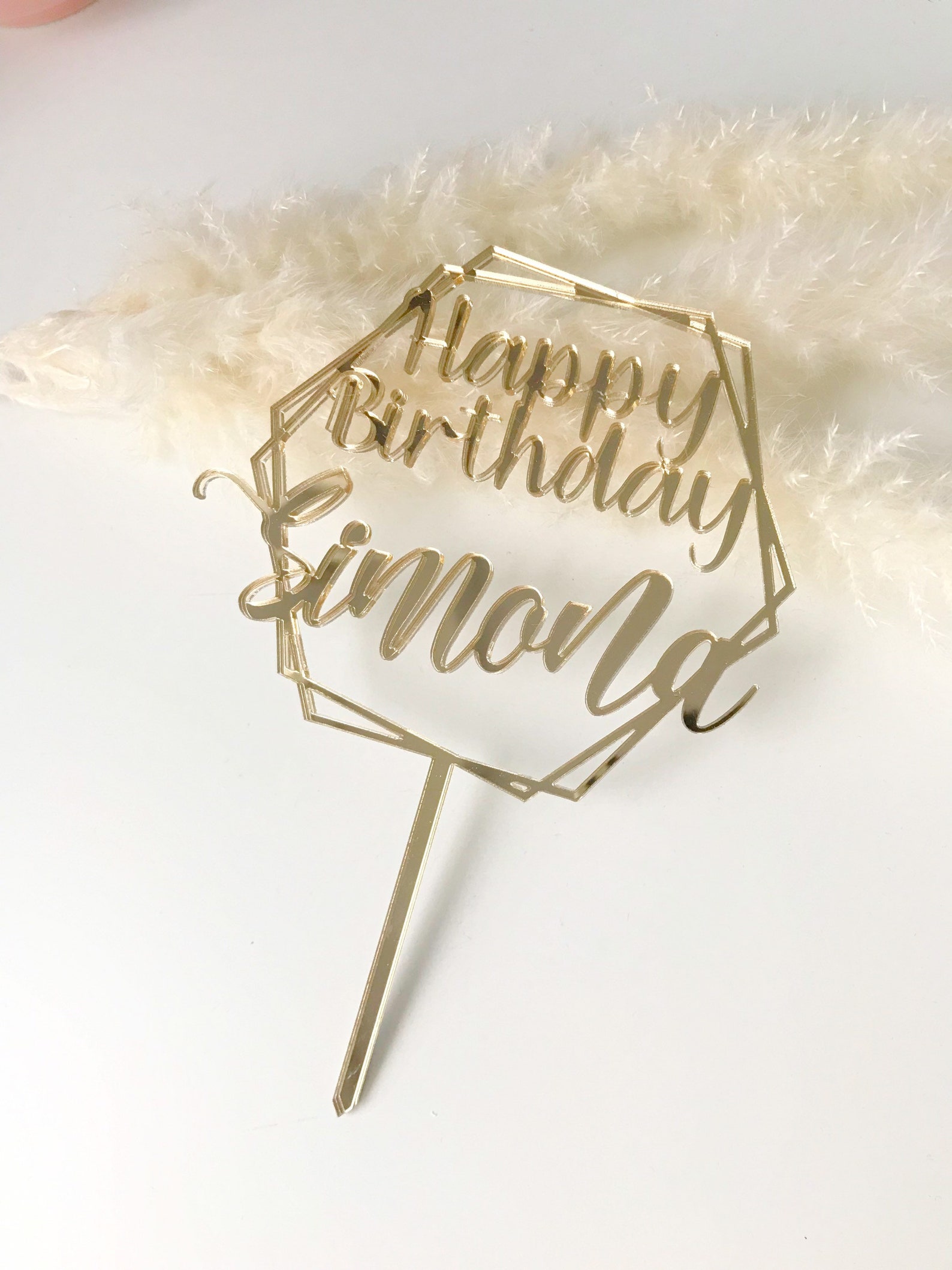 Acrylic Birthday Cake Topper, Acrylic Gold Cake Topper, Hexagon ...