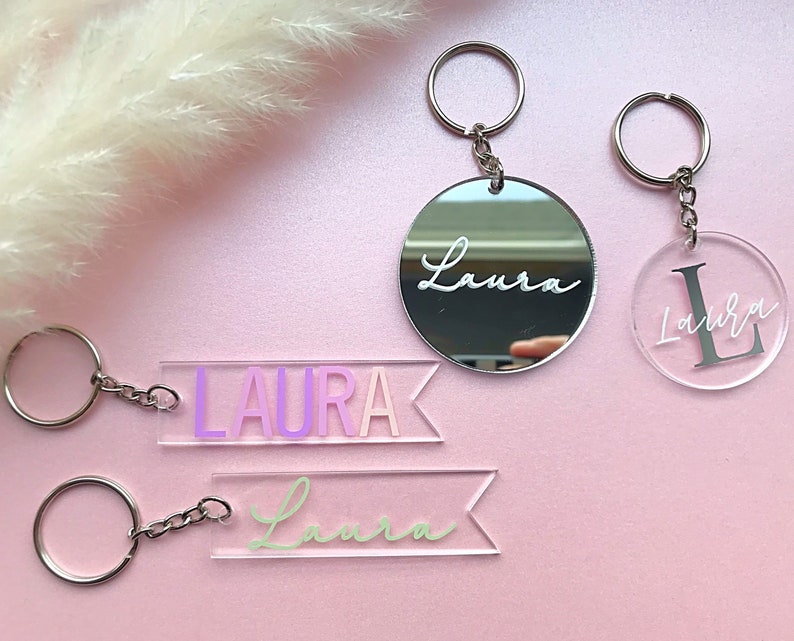 Acrylic Rectangle Keychain With Name Gold Silver Transparent - Etsy