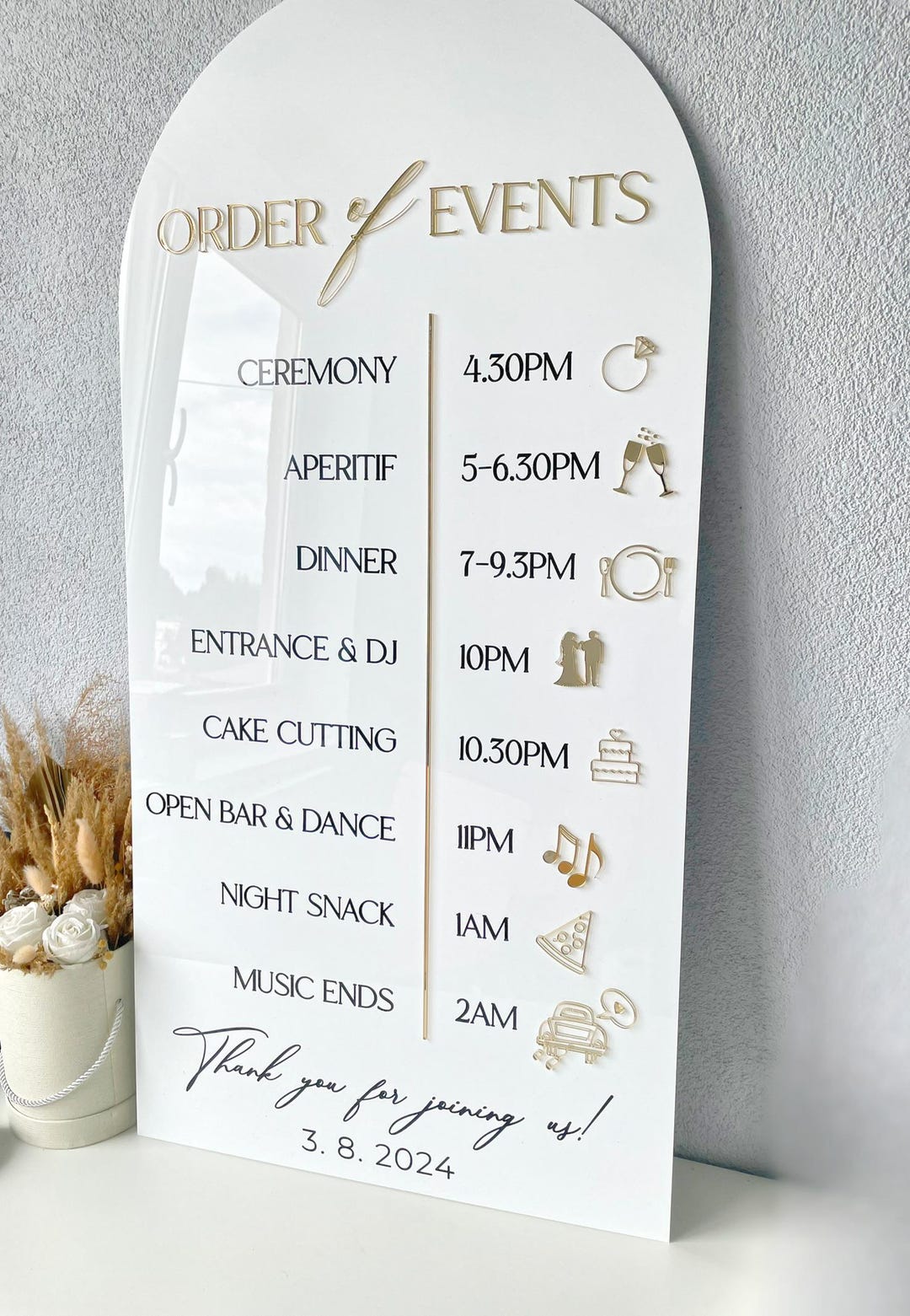 Acrylic Custom Order of Events, Wedding Programme Sign, Pesronalized ...