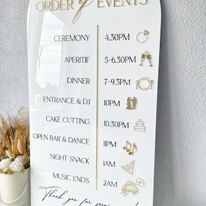 Acrylic Custom Order of Events, Wedding Programme Sign, Pesronalized ...