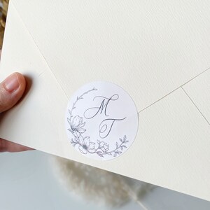 Set of 10 Wedding Initials Sticker, Modern Flower Wedding Label ...