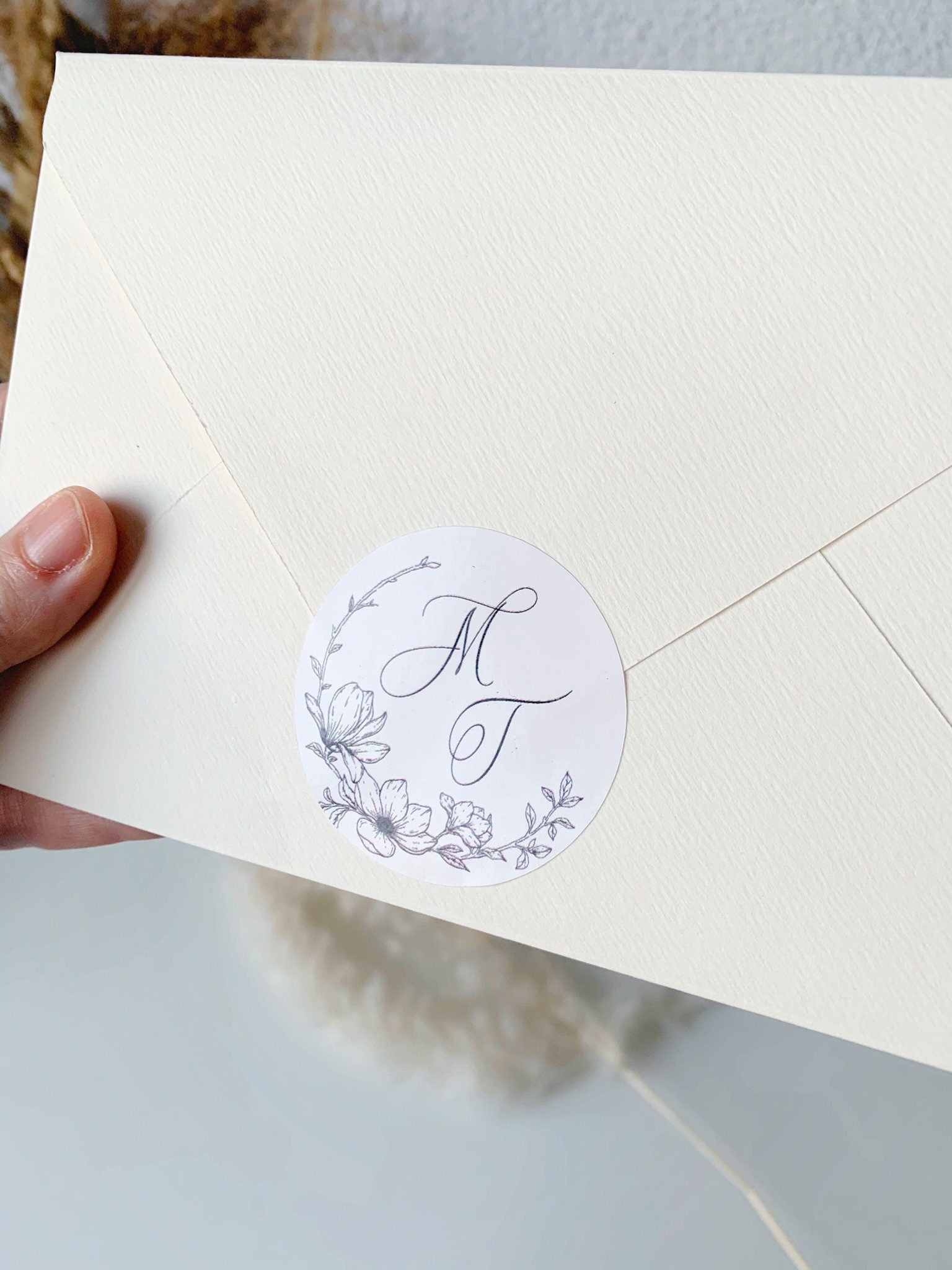 Set of 10 Wedding Initials Sticker, Modern Flower Wedding Label ...