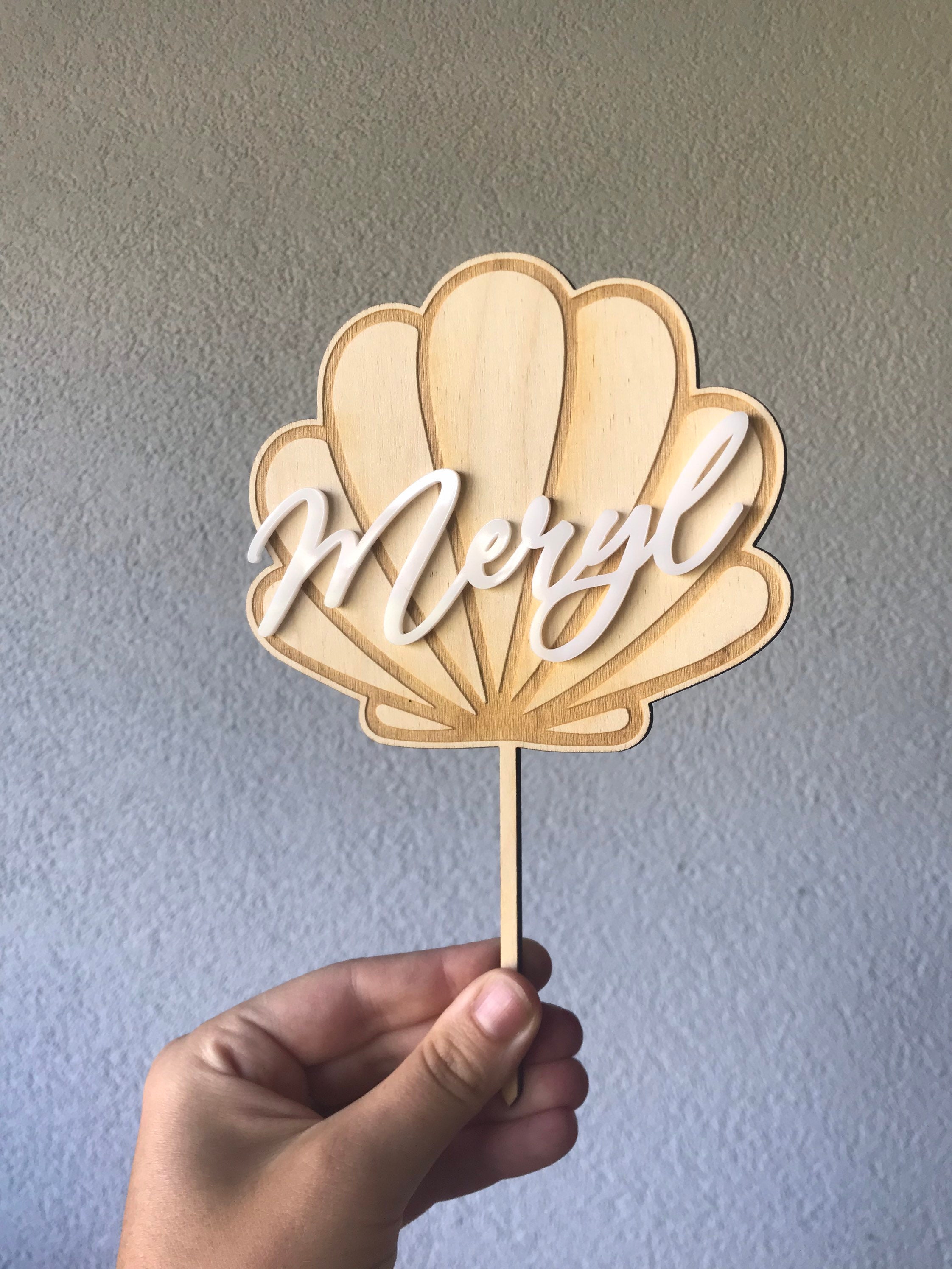 Wooden Shell Custom Cake Topper With Acrylic Name Birthday - Etsy