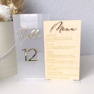 Wedding Table Numbers With Menu, Table Numbers, Acrylic Table Numbers ...