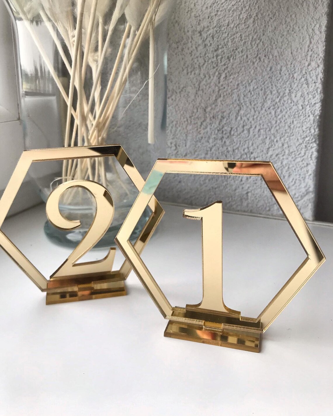 Acrylic Hexagon Table Numbers Gols, Silver, Black, White Wedding Table ...