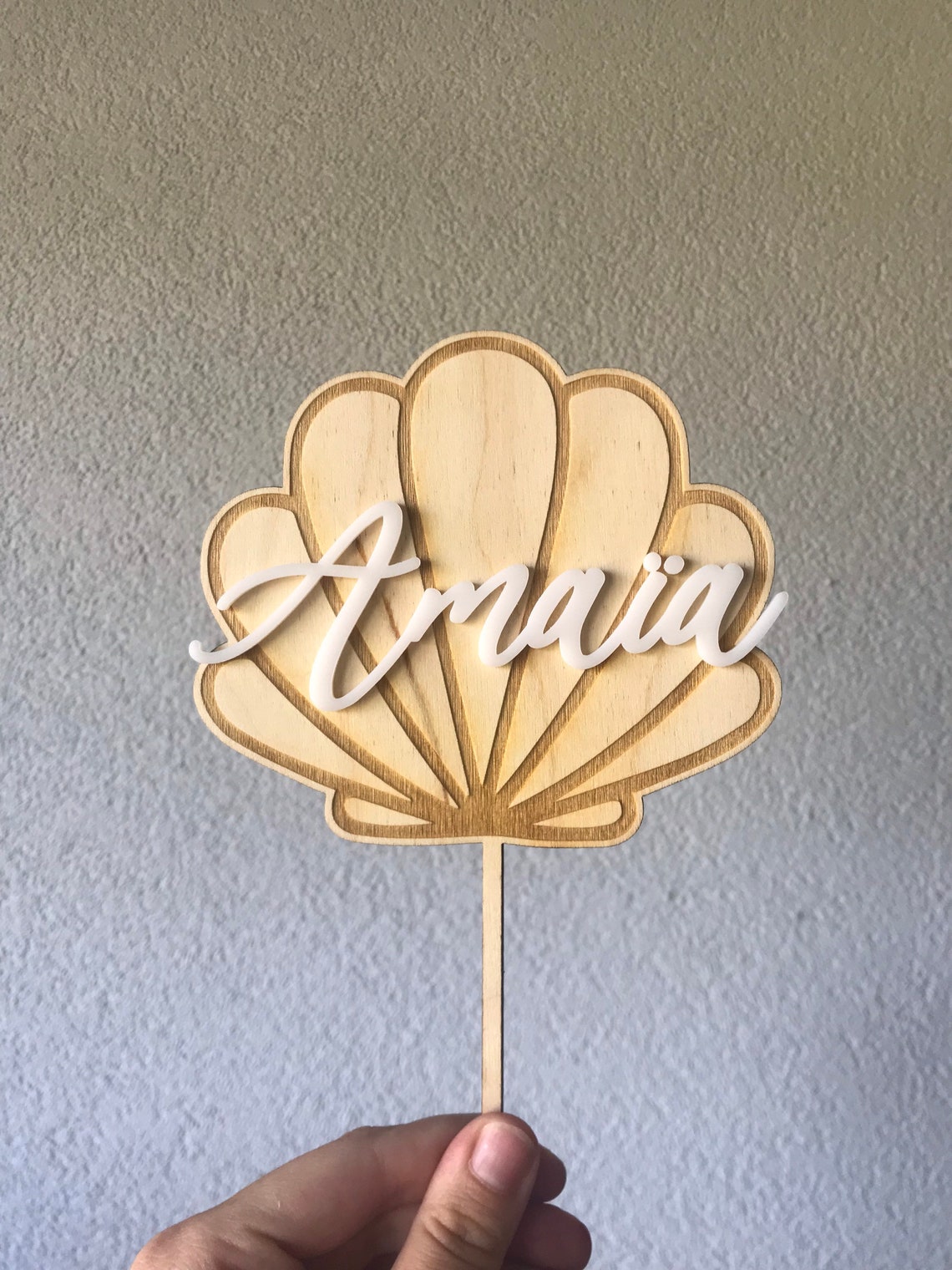 Wooden Shell Custom Cake Topper With Acrylic Name Birthday - Etsy