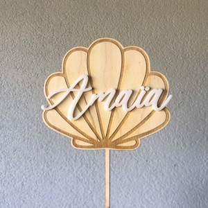 Wooden Shell Custom Cake Topper With Acrylic Name Birthday Cake Topper ...