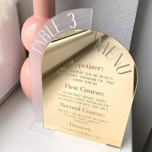 Wedding Table Numbers With Menu, Table Numbers, Acrylic Table Numbers ...
