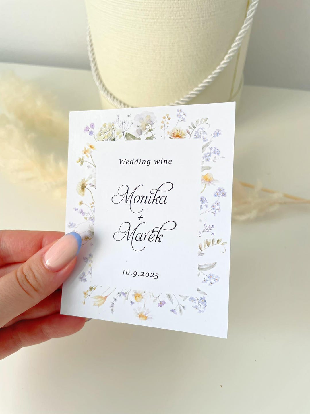 Set of 10 Wedding Wine Stickers, Custom Spring Flower Wedding Wine ...