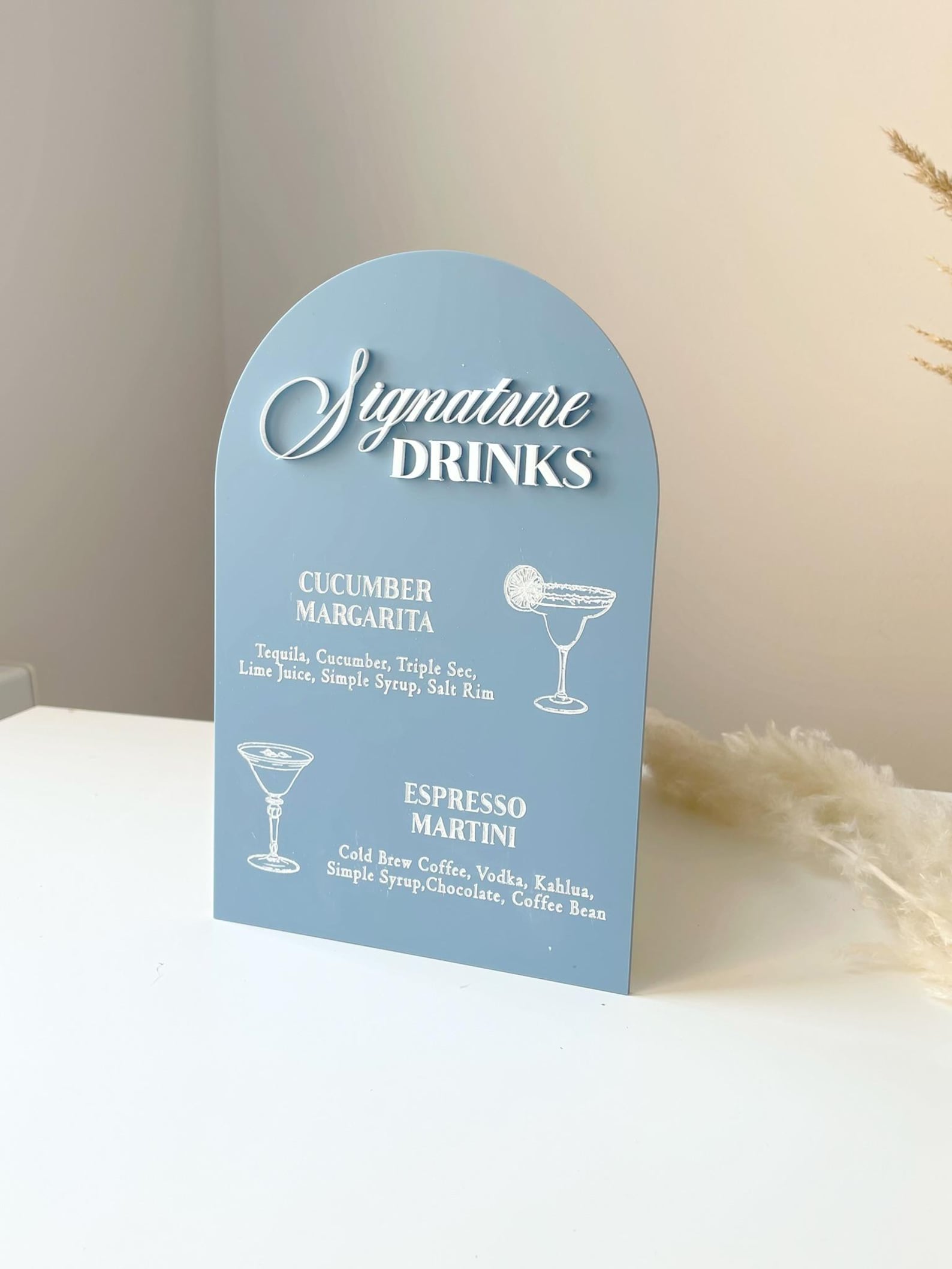 Modern Blue Signature Drinks Wedding Sign, Custom Acrylic Signature ...