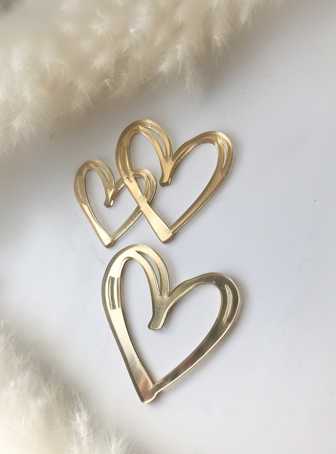 Set of Acrylic 10 Hearts, Gold Heart, Silver Heart Charms, Cake Heart ...