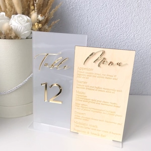 Wedding Table Numbers With Menu, Table Numbers, Acrylic Table Numbers ...