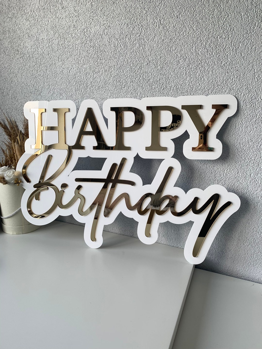 Happy Birthday Sign, Gold Sign Acrylic, Wall Party Sign, Event Custom ...