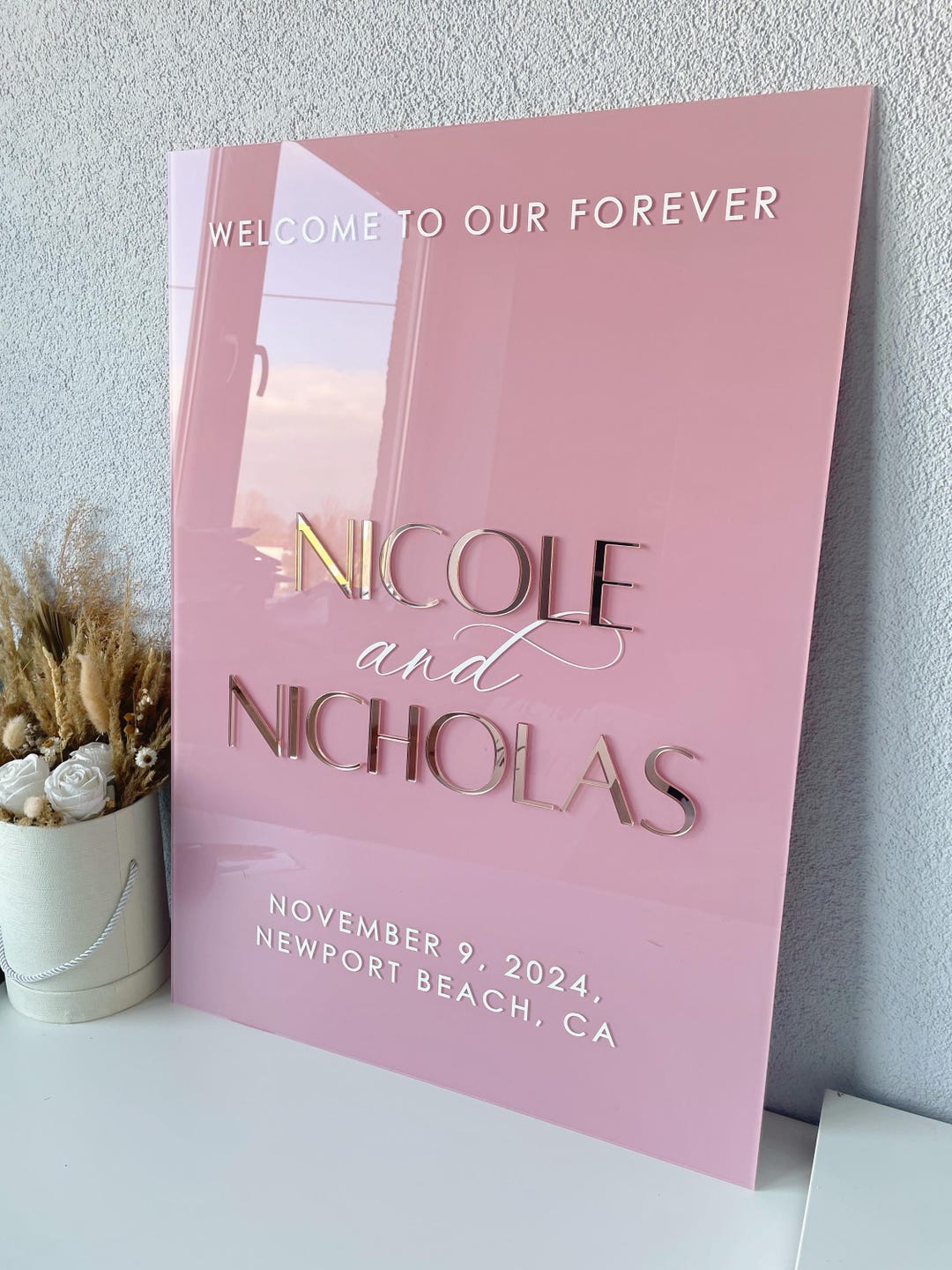 Acrylic Modern Welcome Sign, Pink Wedding Welcome Sign, Personalized ...