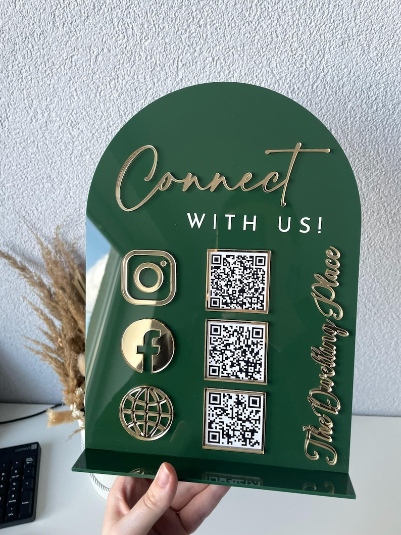 Connect With Us - Scannable QR Code Acrylic Sign for Social Media ...
