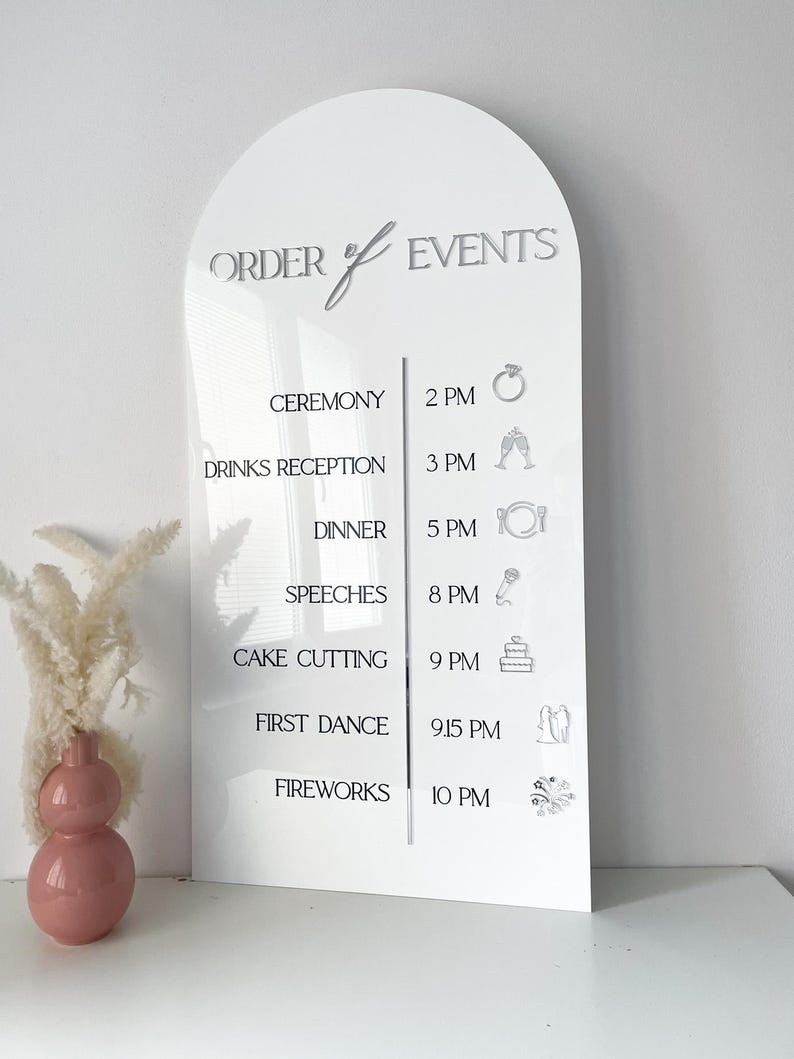 Acrylic Custom Order of Events, Wedding Programme Sign, Pesronalized ...